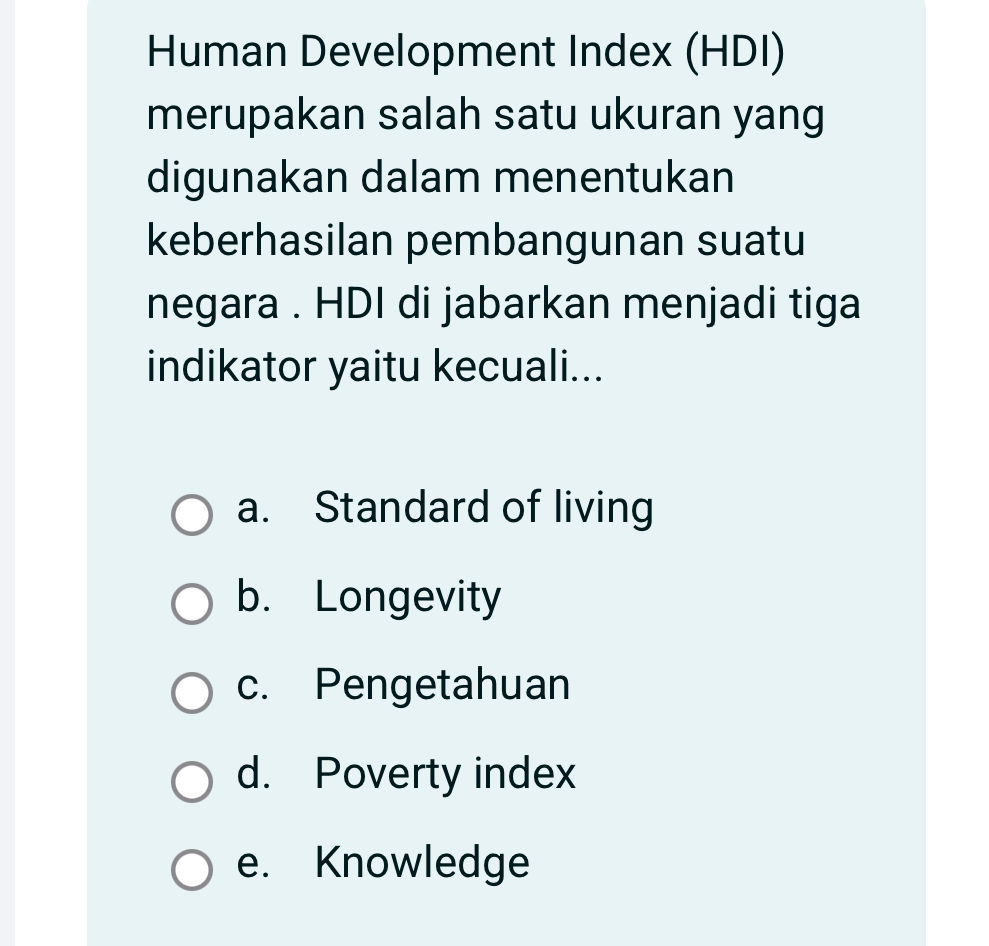 Human Development Index (HDI) merupakan | StudyX
