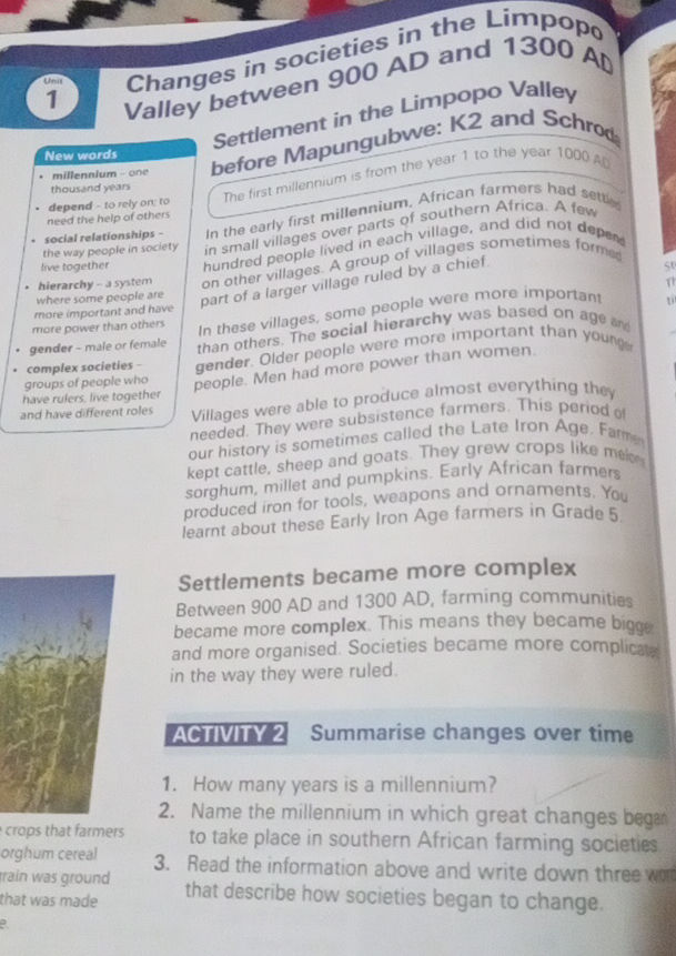 Changes in societies in the Limpopo Valley
