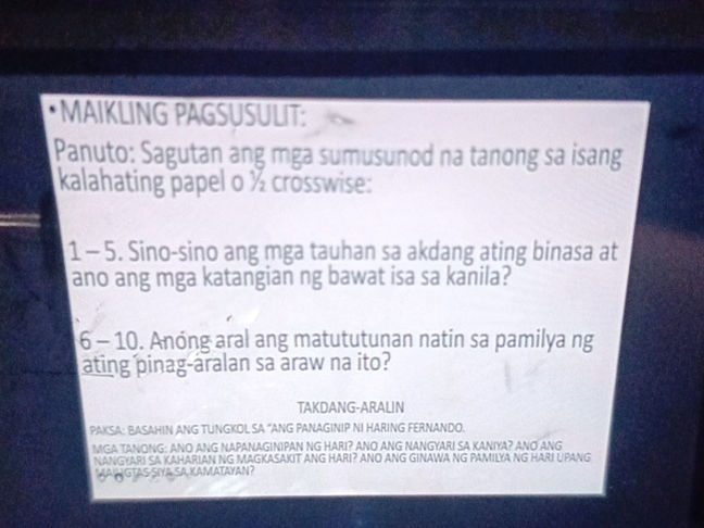 MAIKLING PAGSUSULIT Panuto Sagutan ang mga | StudyX
