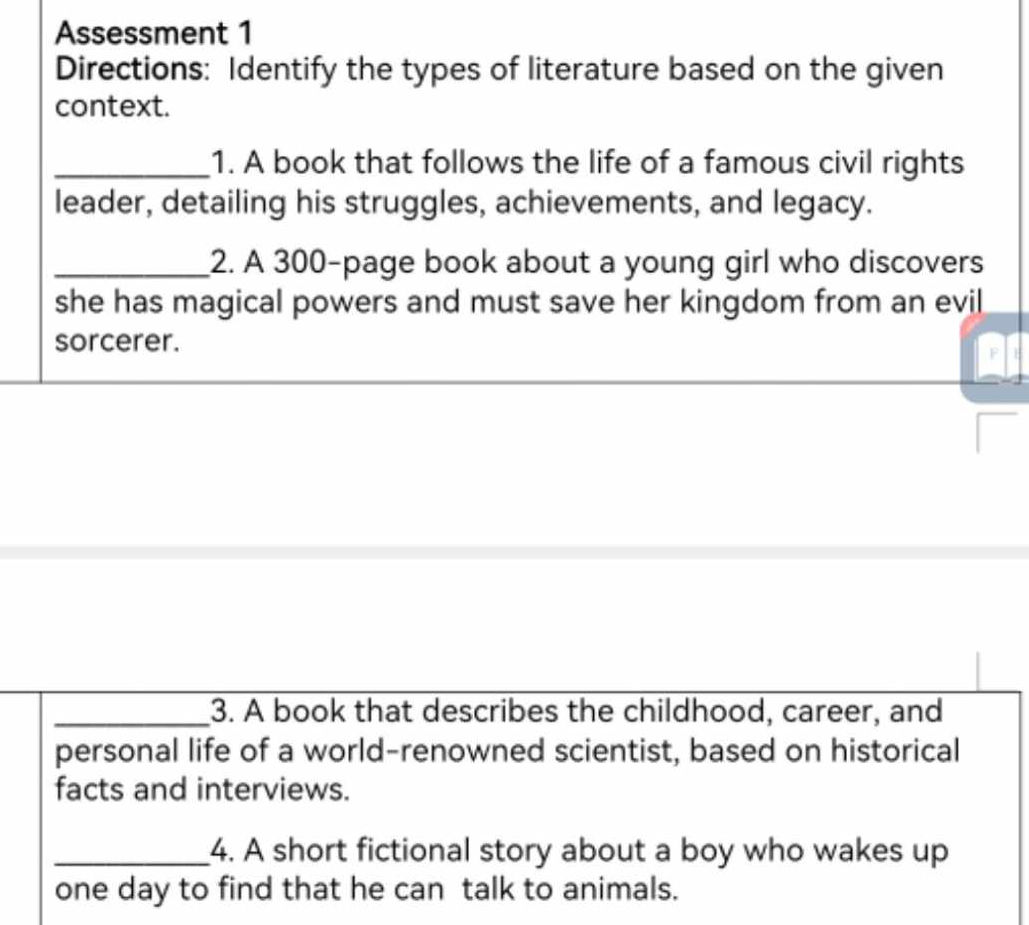 Assessment 1 Directions Identify the types | StudyX