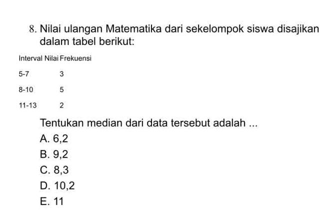 8 Nilai ulangan Matematika dari sekelompok | StudyX