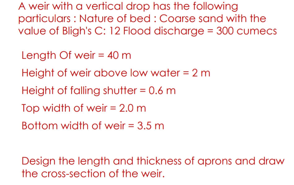 A weir with a vertical drop has the | StudyX