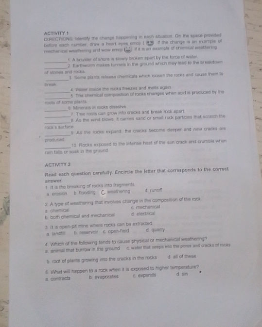 ACTIVITY 1 DIRECTIONS Identify the change | StudyX