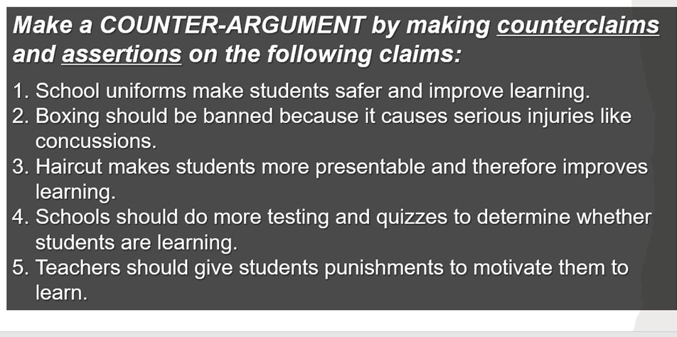 Make a COUNTER-ARGUMENT by making | StudyX