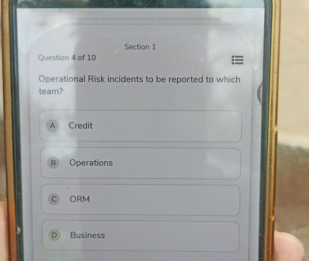 Question 4 of 10 Section 1 Operational Risk | StudyX