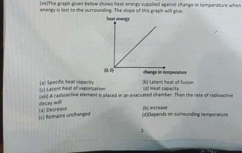 (xii) The graph given below shows heat