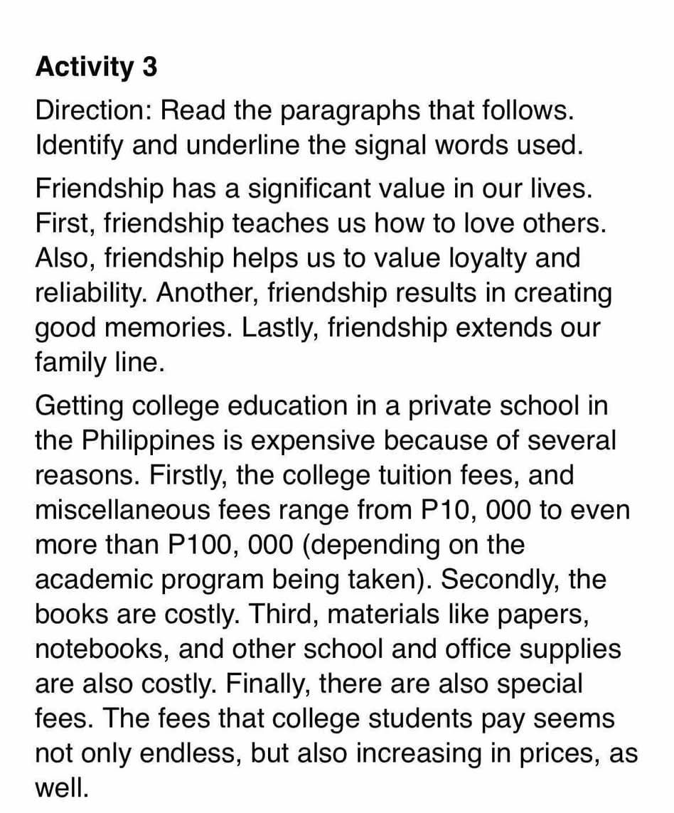 Activity 3 Direction Read the paragraphs | StudyX