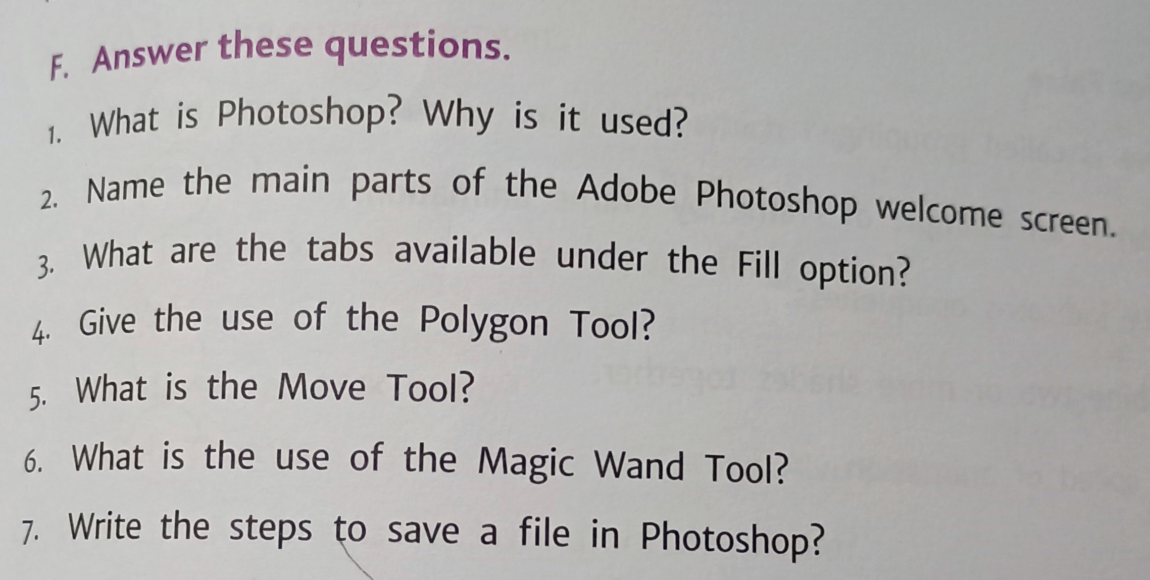 F Answer these questions 1 What is Photoshop | StudyX