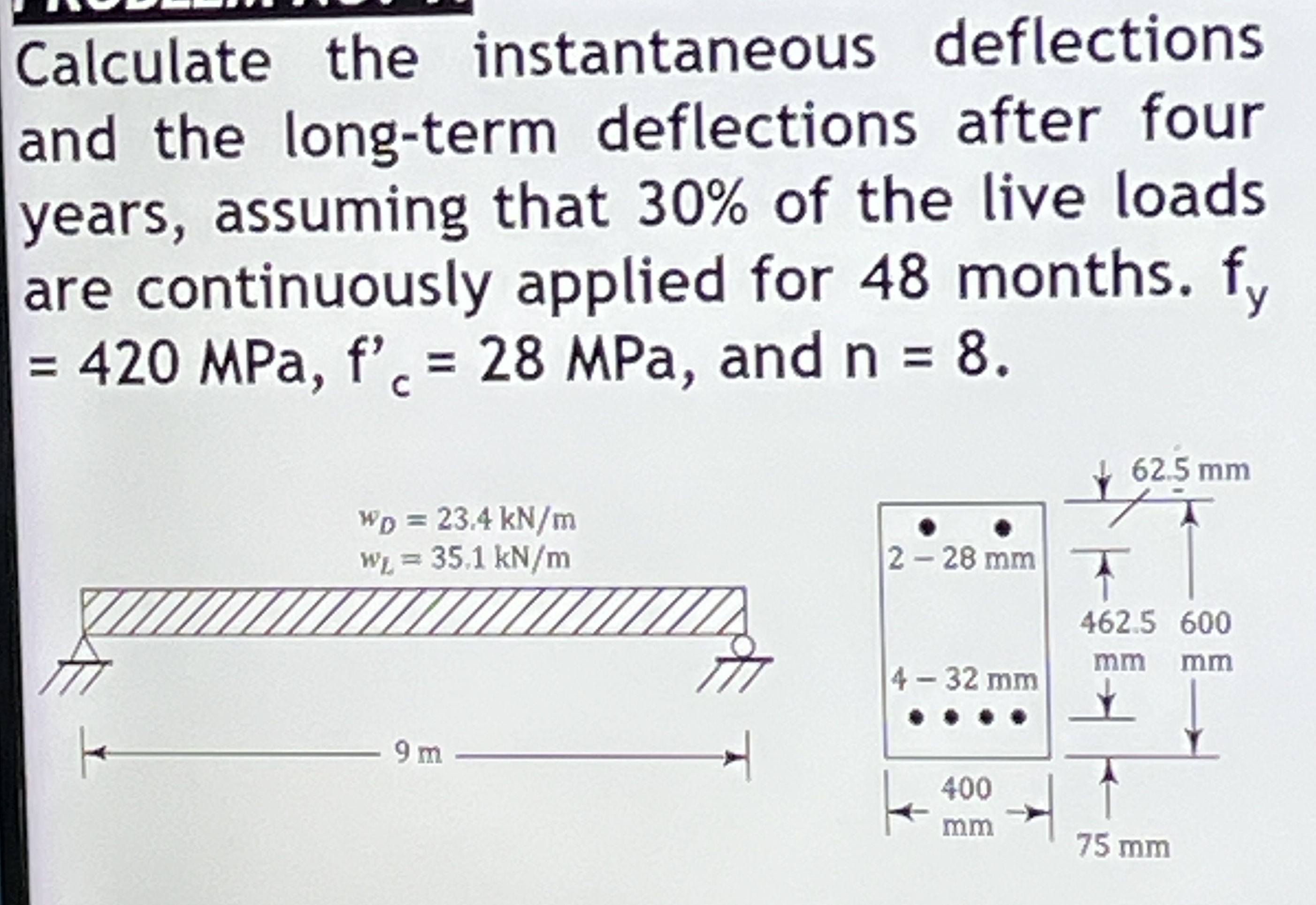 Calculate the instantaneous deflections and | StudyX
