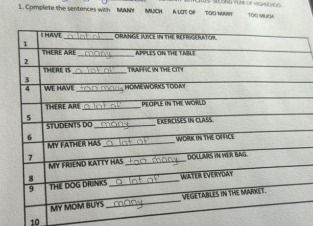 1 Complete the sentences with MANY MUCH A | StudyX