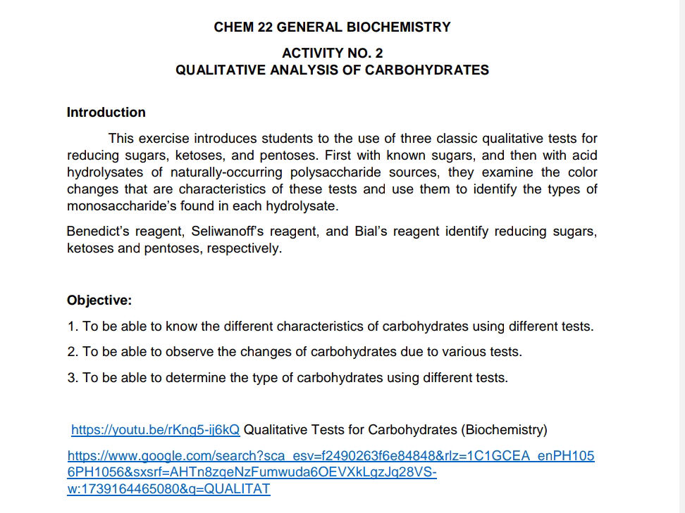 CHEM 22 GENERAL BIOCHEMISTRY ACTIVITY NO 2 | StudyX