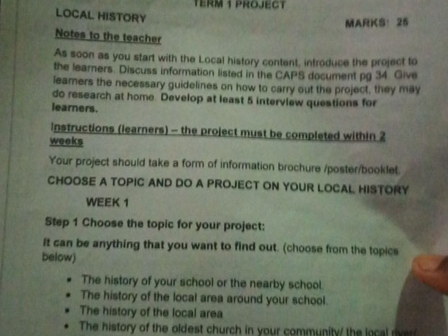 LOCAL HISTORY TERM 1 PROJECT MARKS 25 Notes | StudyX