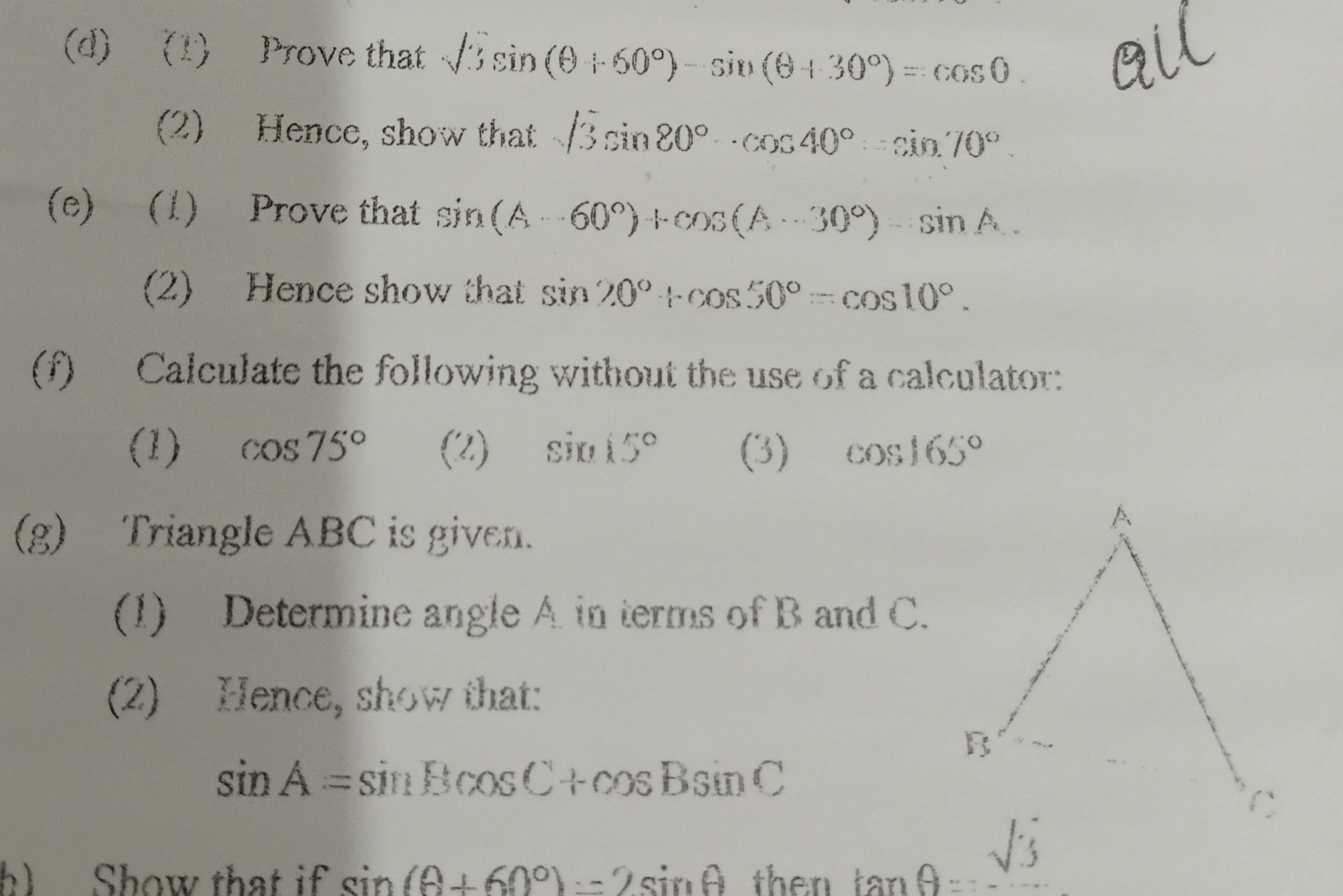 (d) (1) Prove that $ {3} ( + 60^ ) - ( + 30^ | StudyX