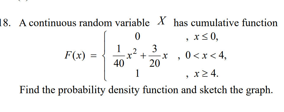 A continuous random variable $X$ has