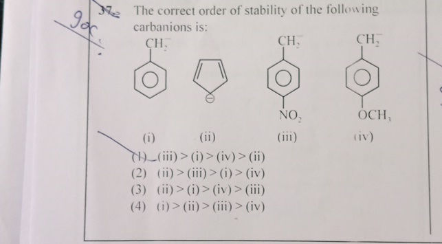 The correct order of stability of the | StudyX