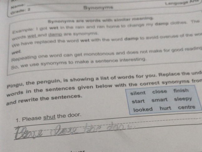 Pingu the penguin is showing a list of words