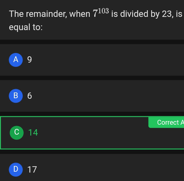 The remainder when 7103 is divided by 23 is