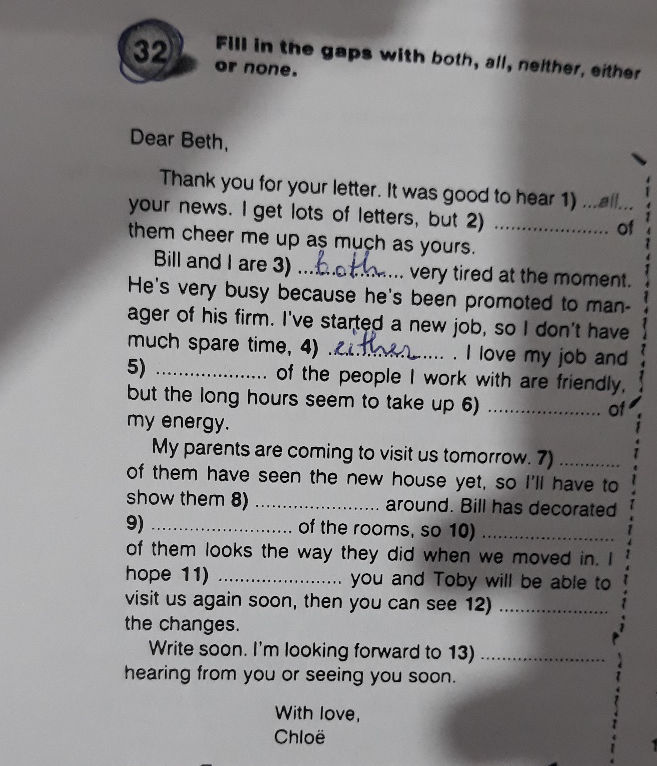 Fill in the gaps with both all neither | StudyX