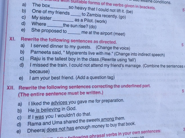 XI Rewrite the following sentences as | StudyX