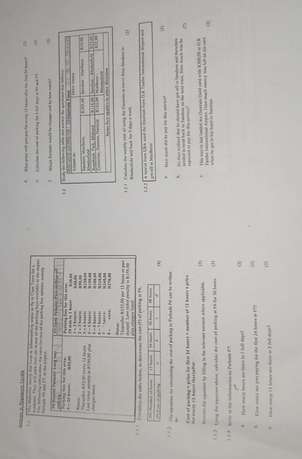 Activity 3 Transport Tariffs 41 The