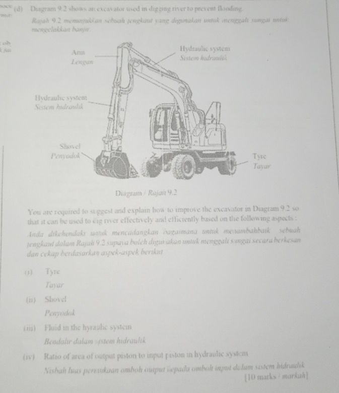 (d) Diagram 92 shows an excavator used in | StudyX