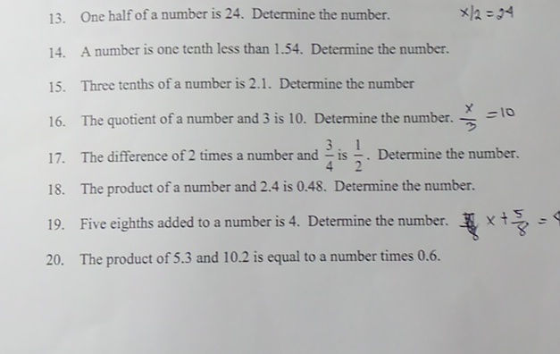 13. One half of a number is 24. Determine | StudyX
