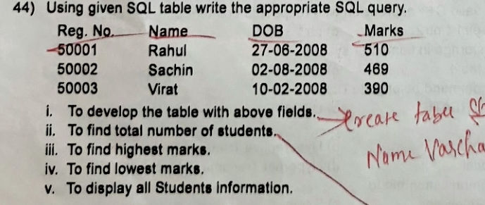 44) Using given SQL table write the | StudyX