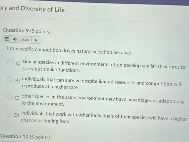 Intraspecific competition drives natural | StudyX