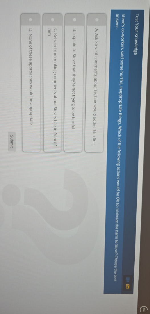 Steves co-workers said some hurtful | StudyX