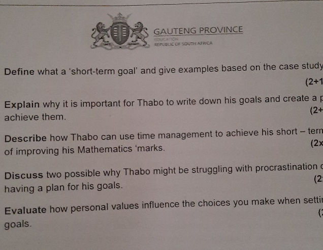 Define what a short-term goal and give