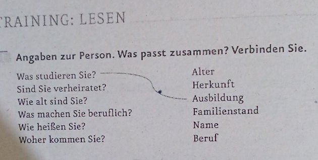 Angaben zur Person Was passt zusammen | StudyX