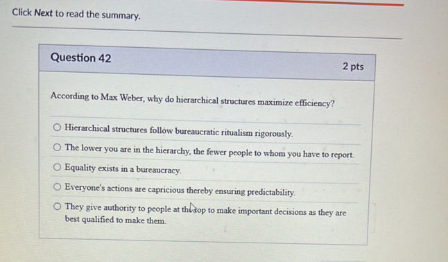According to Max Weber why do hierarchical | StudyX