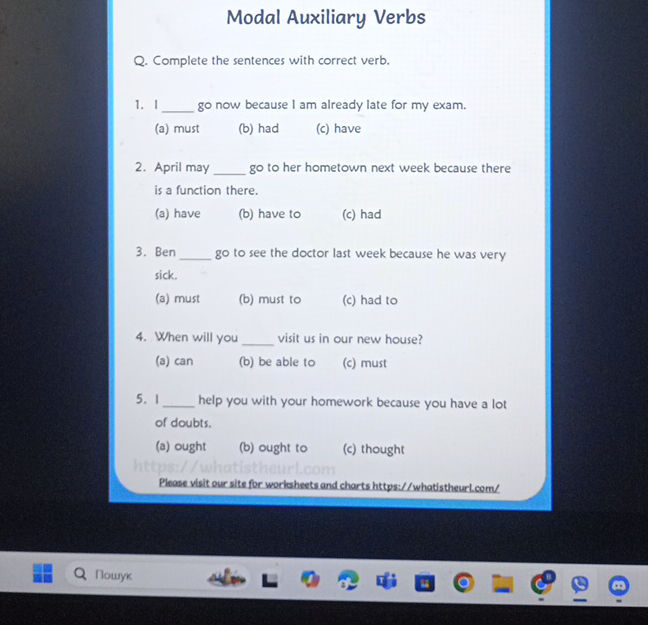 Modal Auxiliary Verbs Q Complete the | StudyX