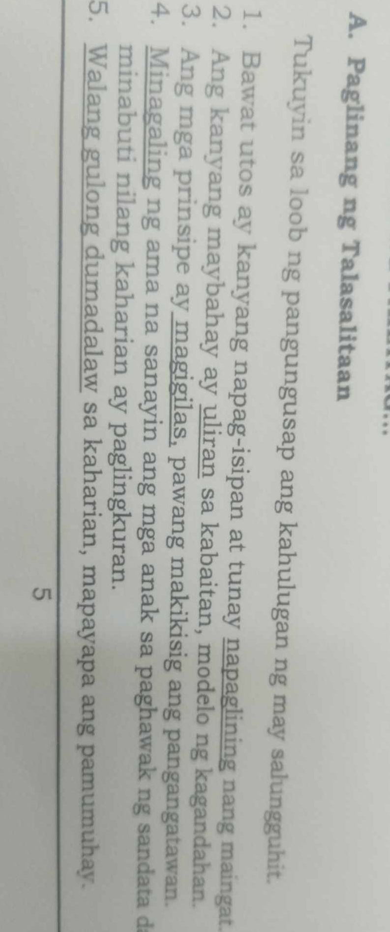 A. Paglinang ng Talasalitaan Tukuyin sa loob | StudyX