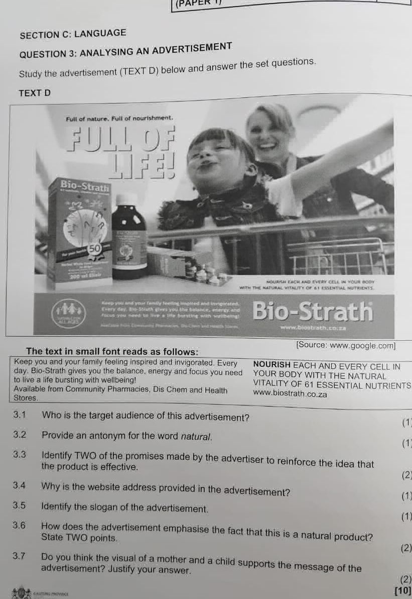 Study the advertisement (TEXT D) below and | StudyX