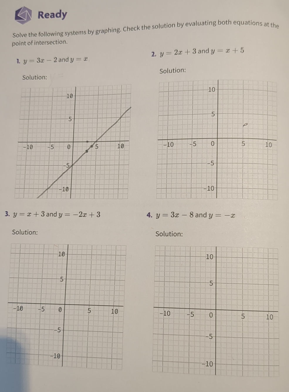 Solve the following systems by graphing. | StudyX