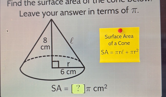Find the surface area of the cone below | StudyX