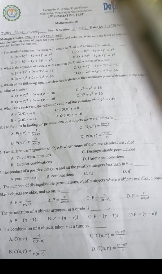 Multiple Choice STRICTLY NO ERASURES Use | StudyX