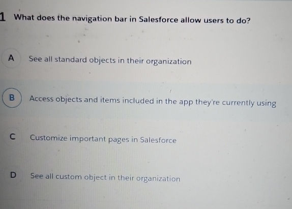 1 What does the navigation bar in Salesforce | StudyX