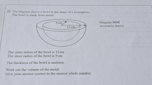 22 The diagram shows a bowl in the shape of | StudyX