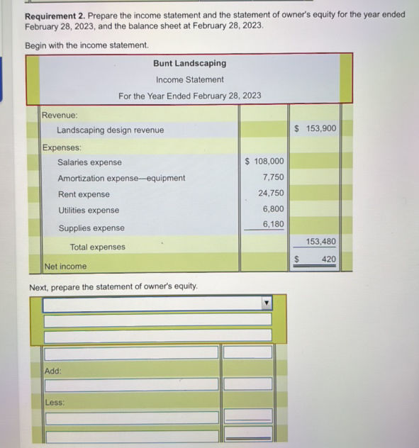 Requirement 2 Prepare the income statement | StudyX
