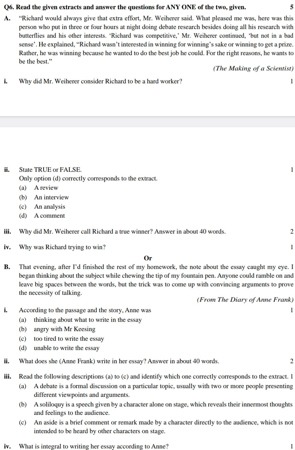 Q6 Read the given extracts and answer the | StudyX