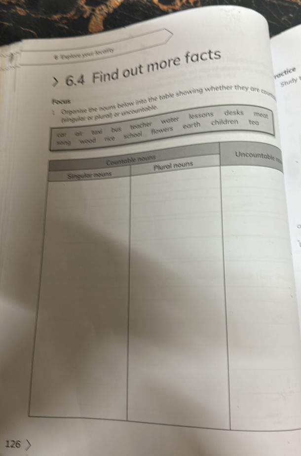 Organise the nouns below into the table | StudyX