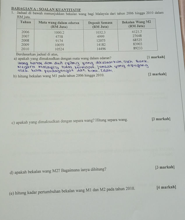 BAHAGIAN A SOALAN KUANTITATIF 1 Jadual di | StudyX