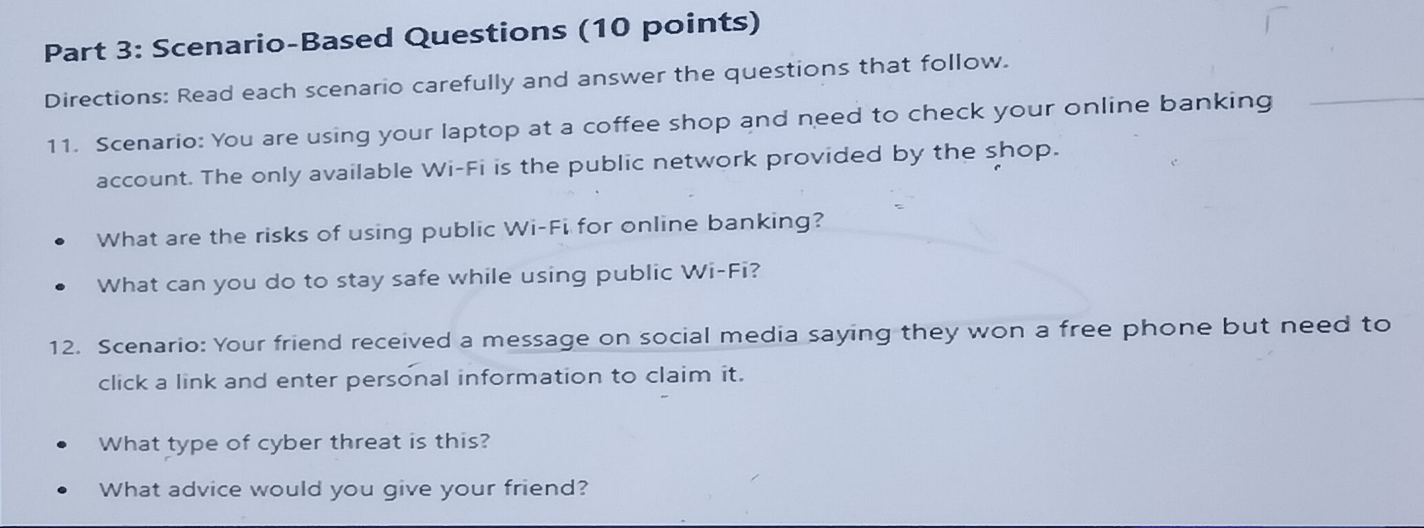Part 3: Scenario-Based Questions (10 points) | StudyX