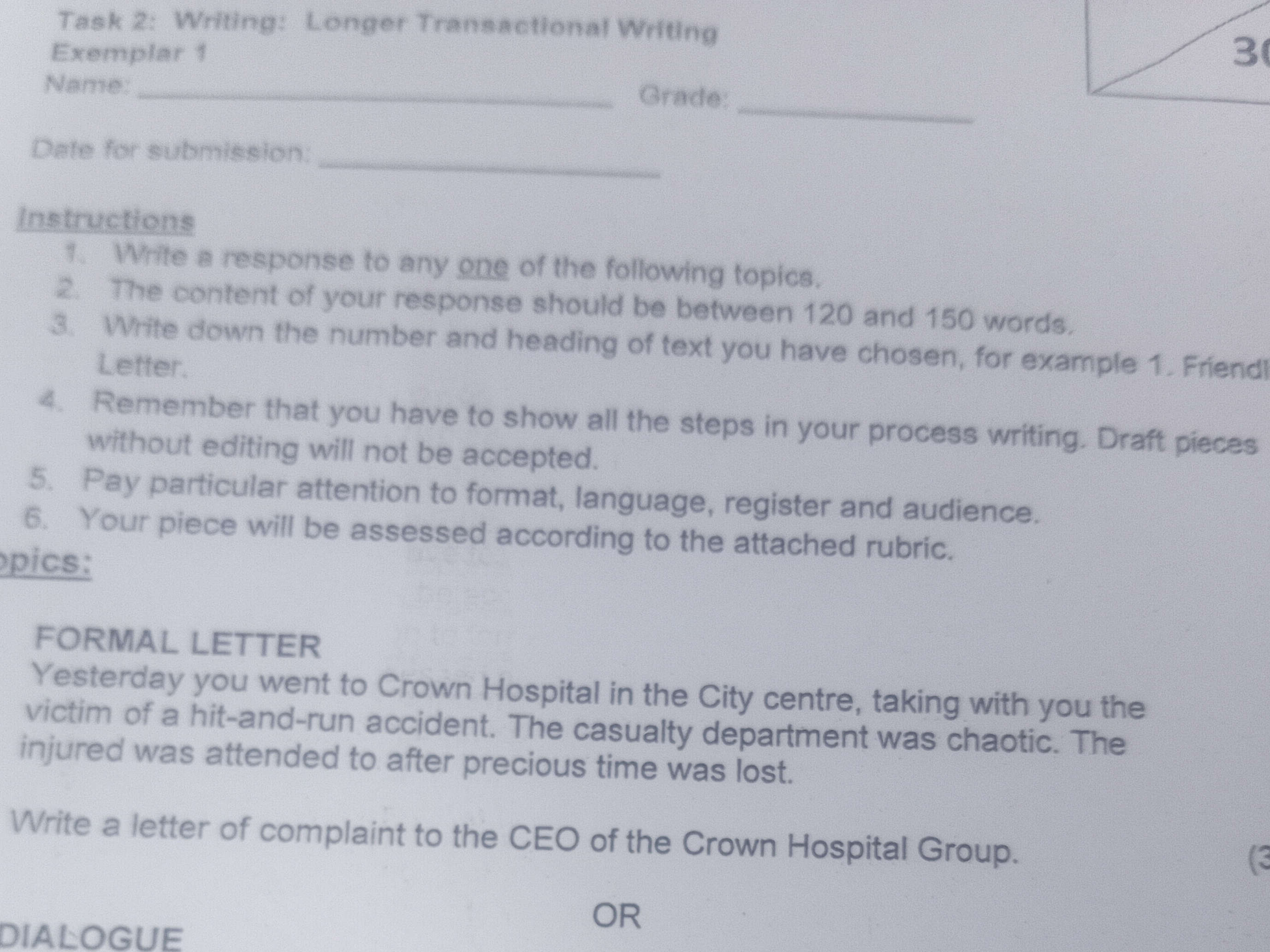 Task 2 Writing Longer Transactional Writing | StudyX