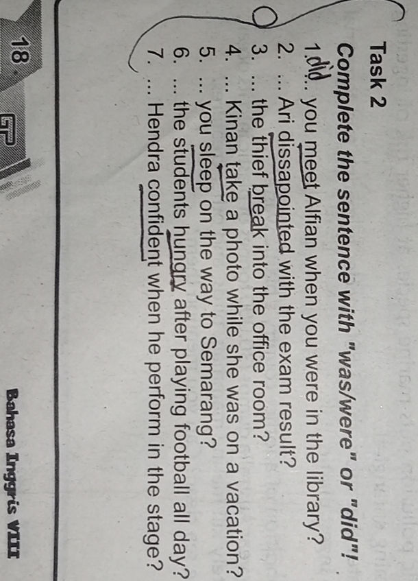 Task 2 Complete the sentence with "was/were" | StudyX