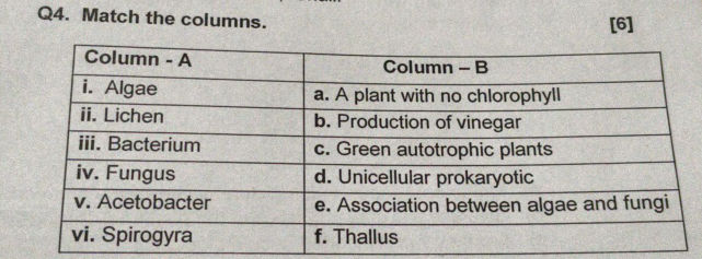 Q4 Match the columns Column - A Column - B | StudyX