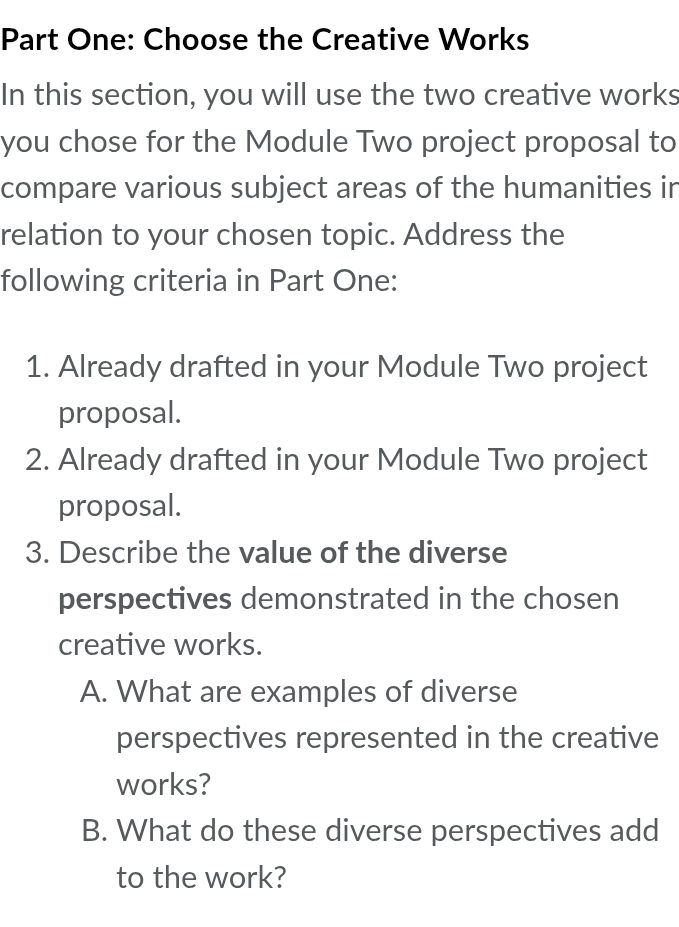 Part One Choose the Creative Works In this | StudyX