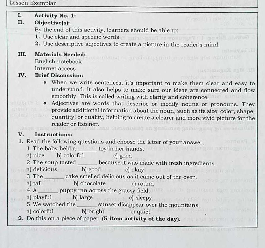 Lesson Exemplar I Activity No 1 II | StudyX